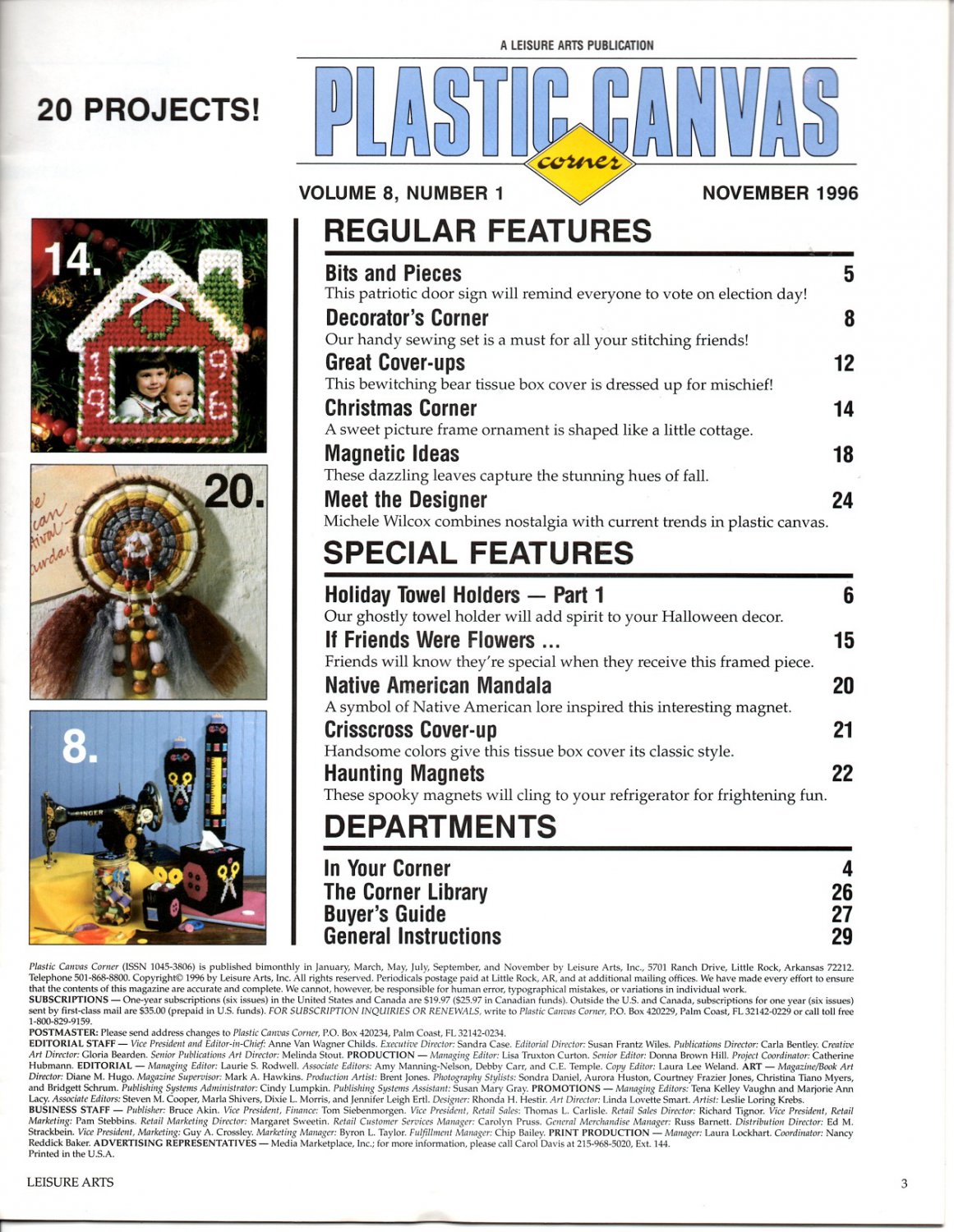Plastic Canvas Corner Magazine - November 1996 - Vol 8 No 1