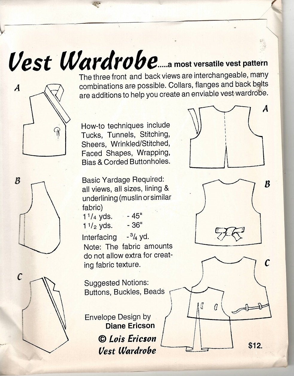 Lois Erickson Vest Wardrobe - Pattern #301 Size S to L - Uncut