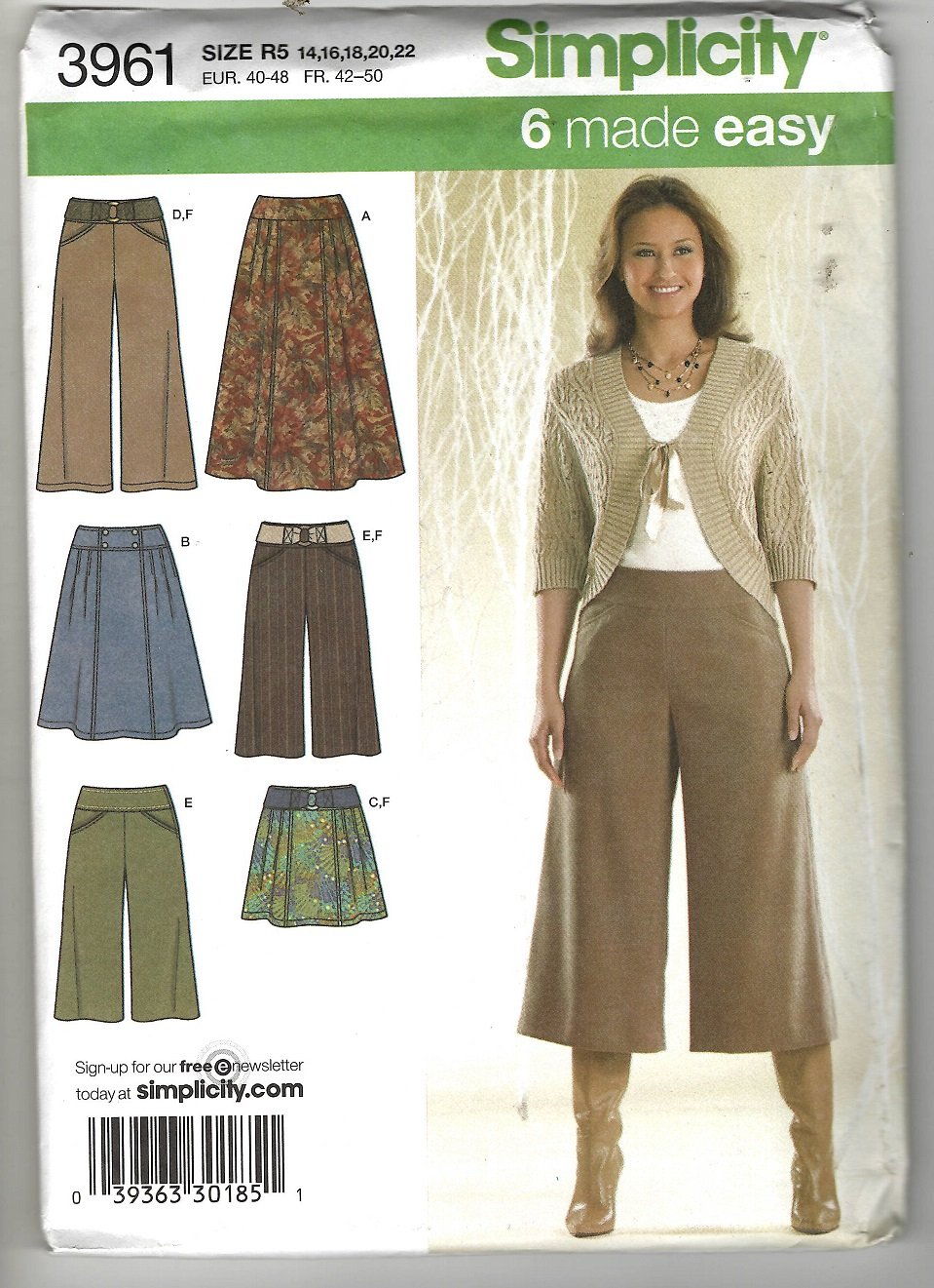 Simplicity 3961 Misses' Skirt, Gauchos and Belt Pattern - Size R5 14,16 ...