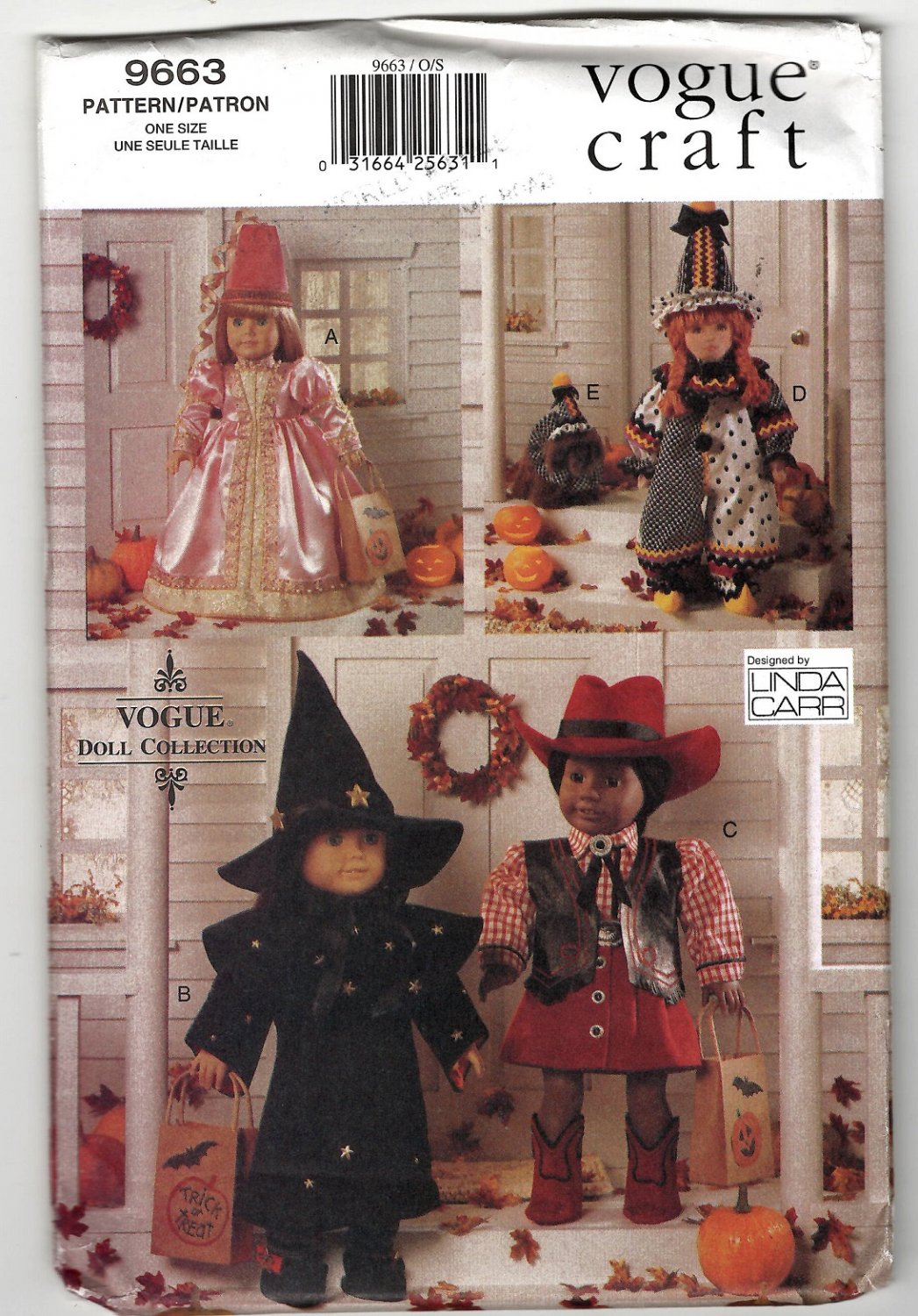 Vogue Craft Pattern for 18" Doll Costumes by Linda Carr Uncut - 9663