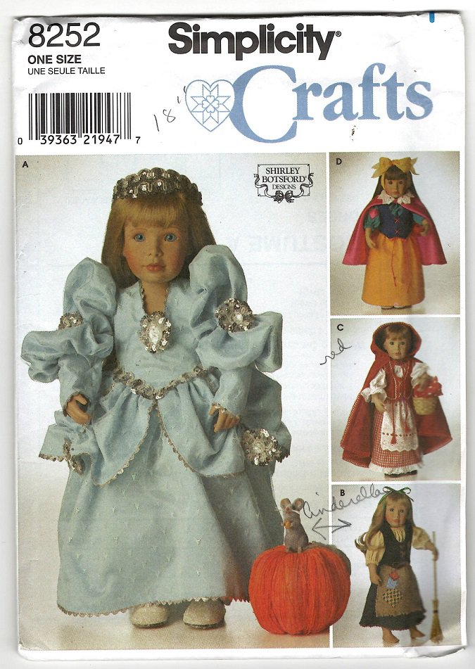 Simplicity Crafts 8252 18" Doll Clothes Pattern - Princess, Snow White ...