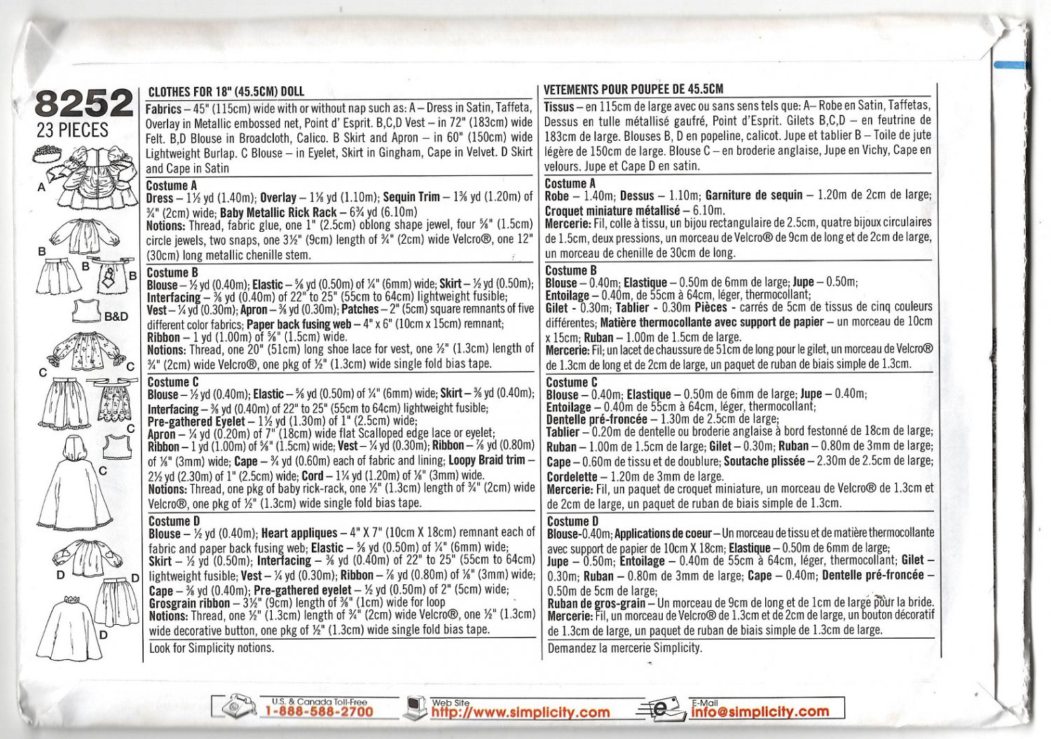 Simplicity Crafts 8252 18" Doll Clothes Pattern - Princess, Snow White ...