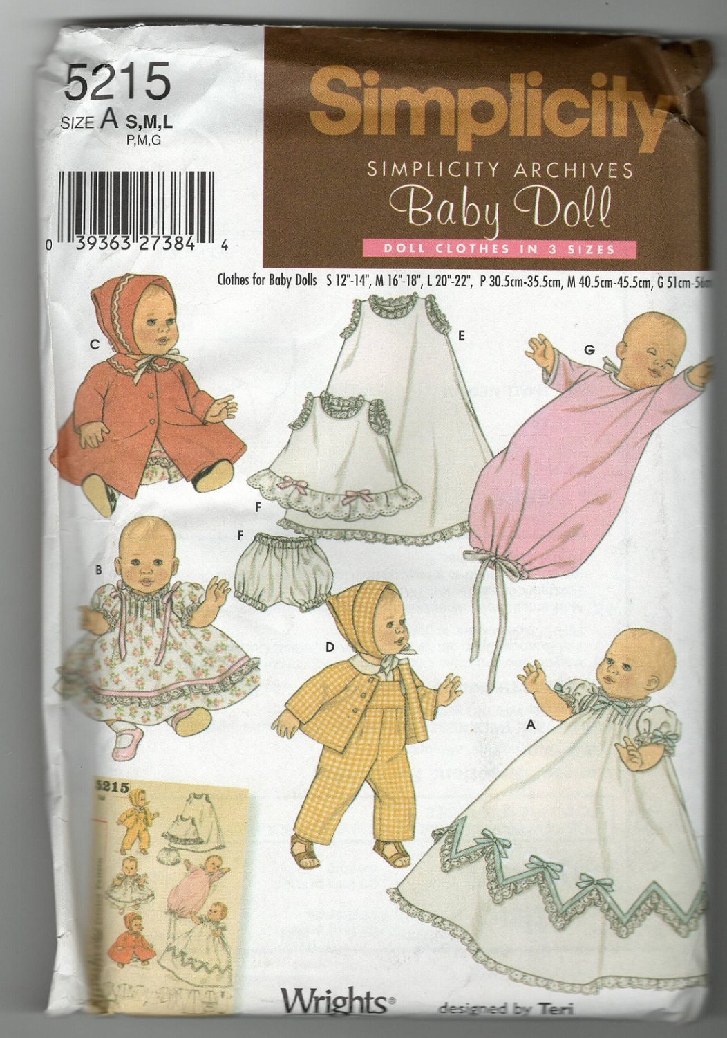 Simplicity Archives 5215 Doll Clothes in Three Sizes Pattern - Size A ...