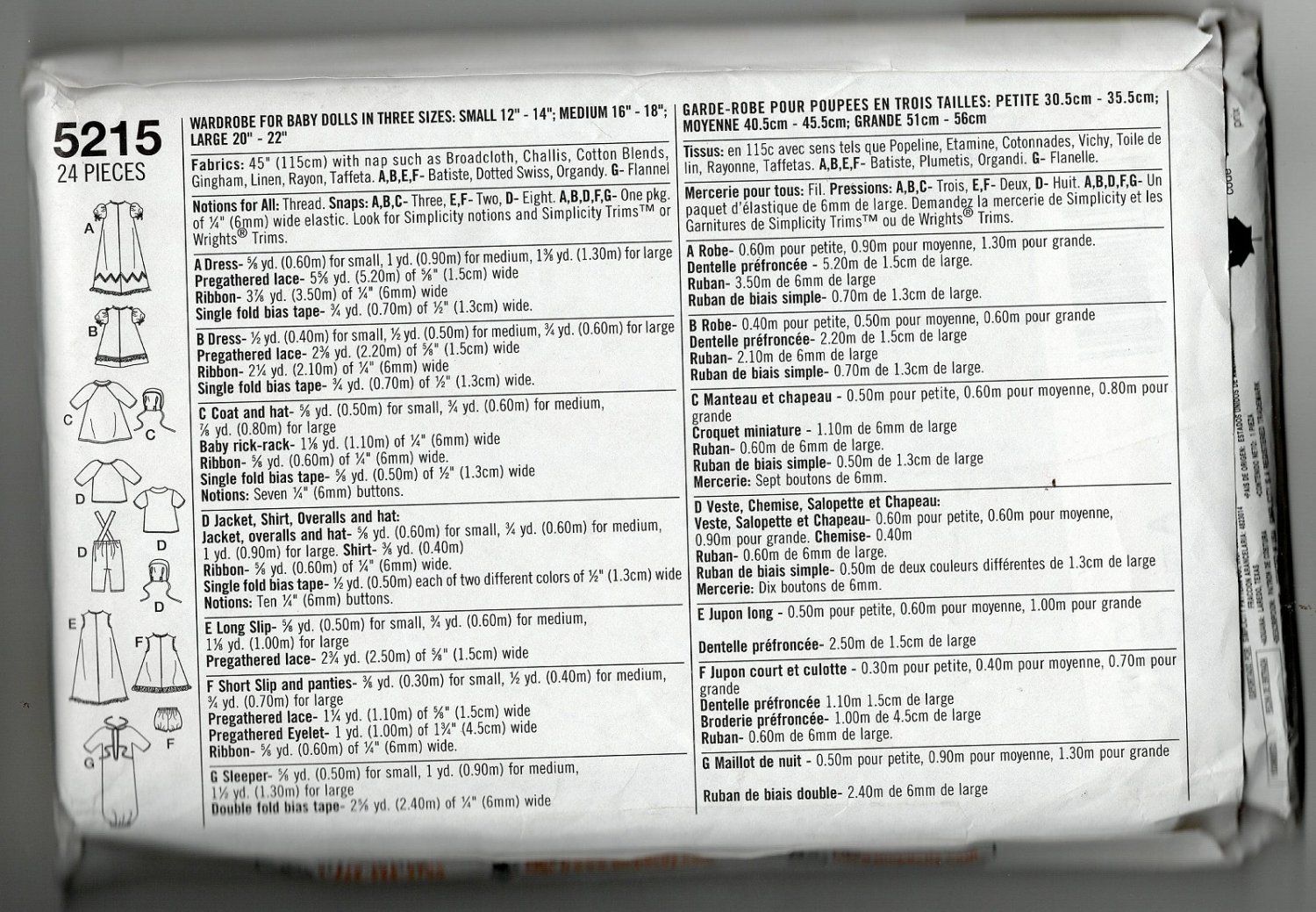 Simplicity Archives 5215 Doll Clothes in Three Sizes Pattern - Size A ...