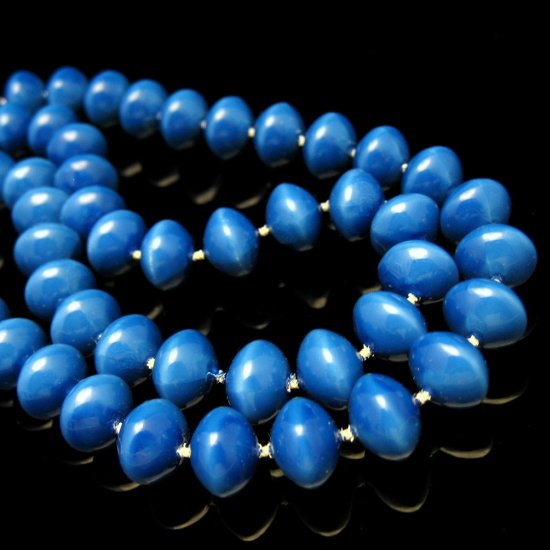 Vintage Chunky Long Necklace Blue Acrylic Ellipse Beads Bold Bright