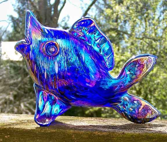 Charles Gibson Blue Carnival Glass Fish