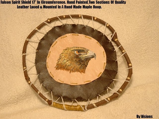 Native American Leather Falcon spirit shield handcrafted painted art
