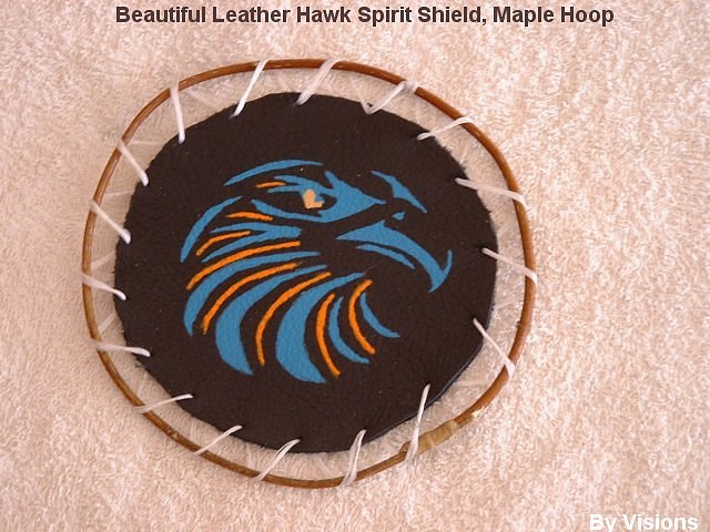Leather spirit hawk shield wall ornament hand made