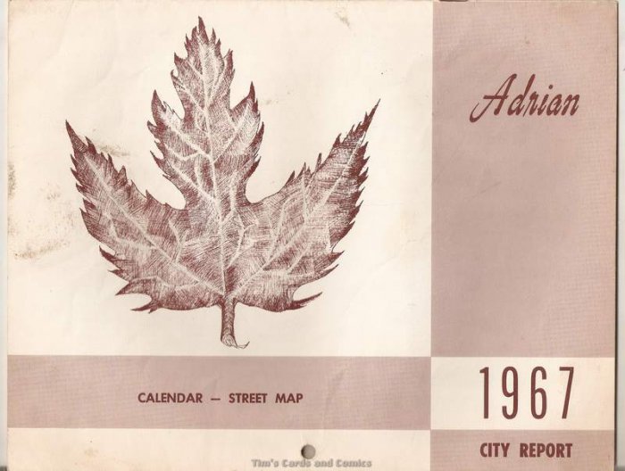 1967 Adrian Michigan Calendar Street Map City Report