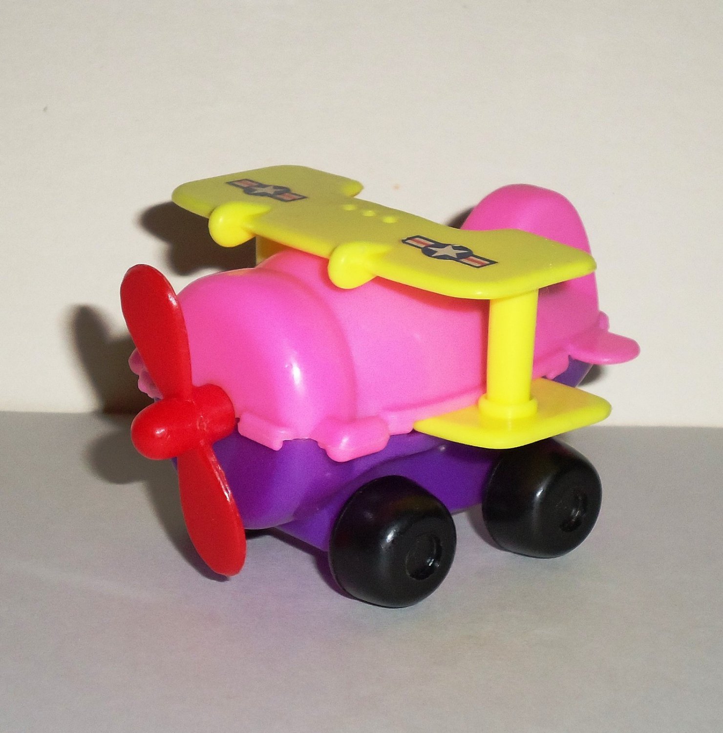 Plastic Toy Airplane Pink Purple Yellow Red Biplane Loose Used