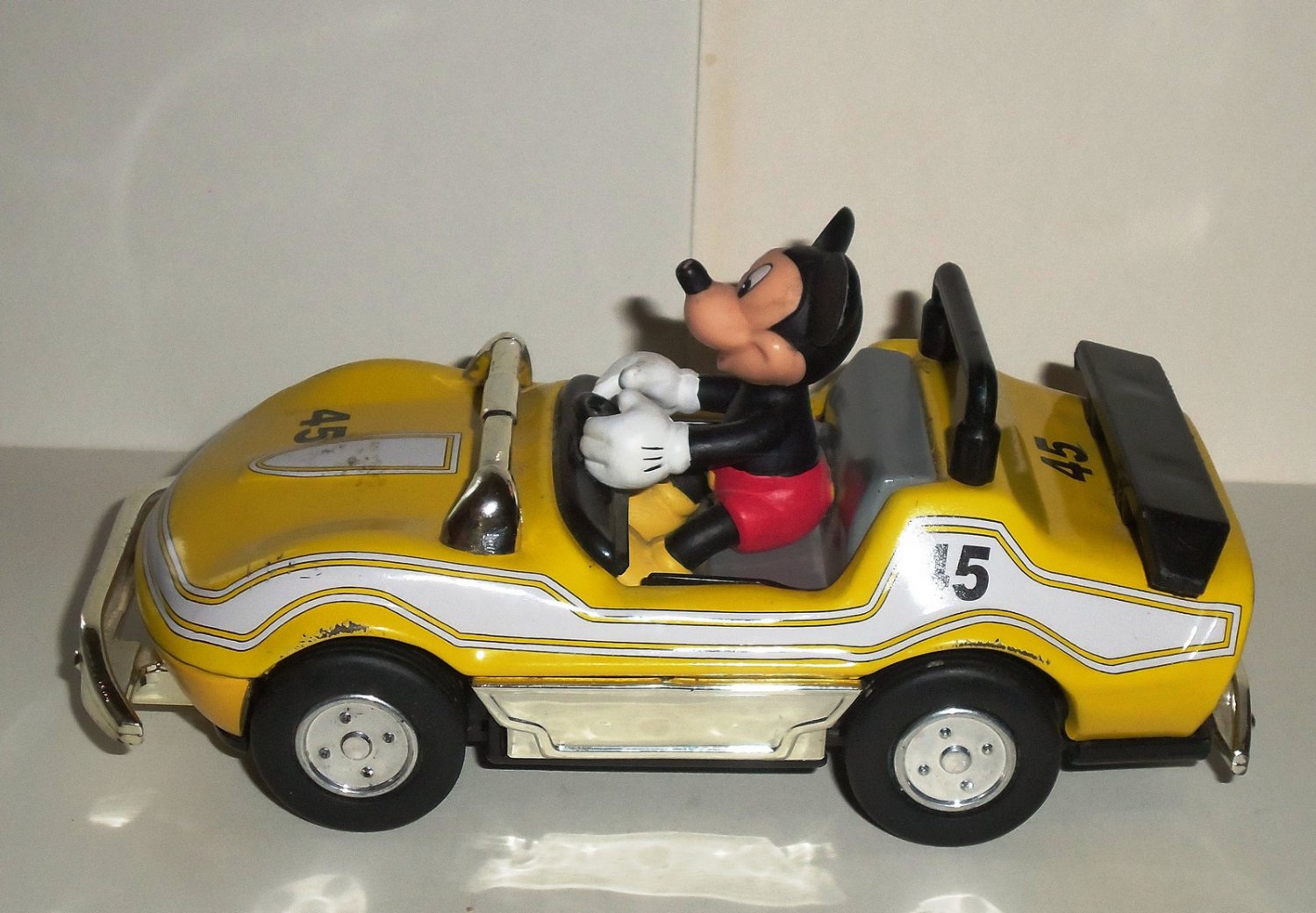 Disney Mickey Mouse Pullback Toy Race Car Yellow #45 Metal & Plastic ...