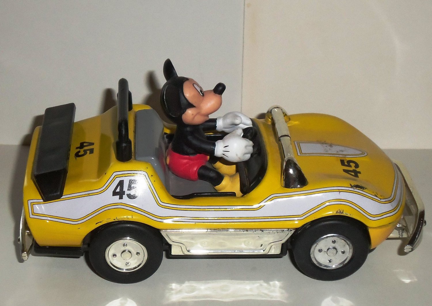 Disney Mickey Mouse Pullback Toy Race Car Yellow #45 Metal & Plastic ...