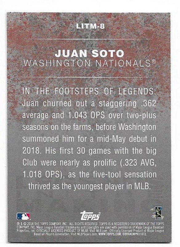 2018 Topps Update Legends in the Making Baseball Card #LITM-8 Juan Soto ...