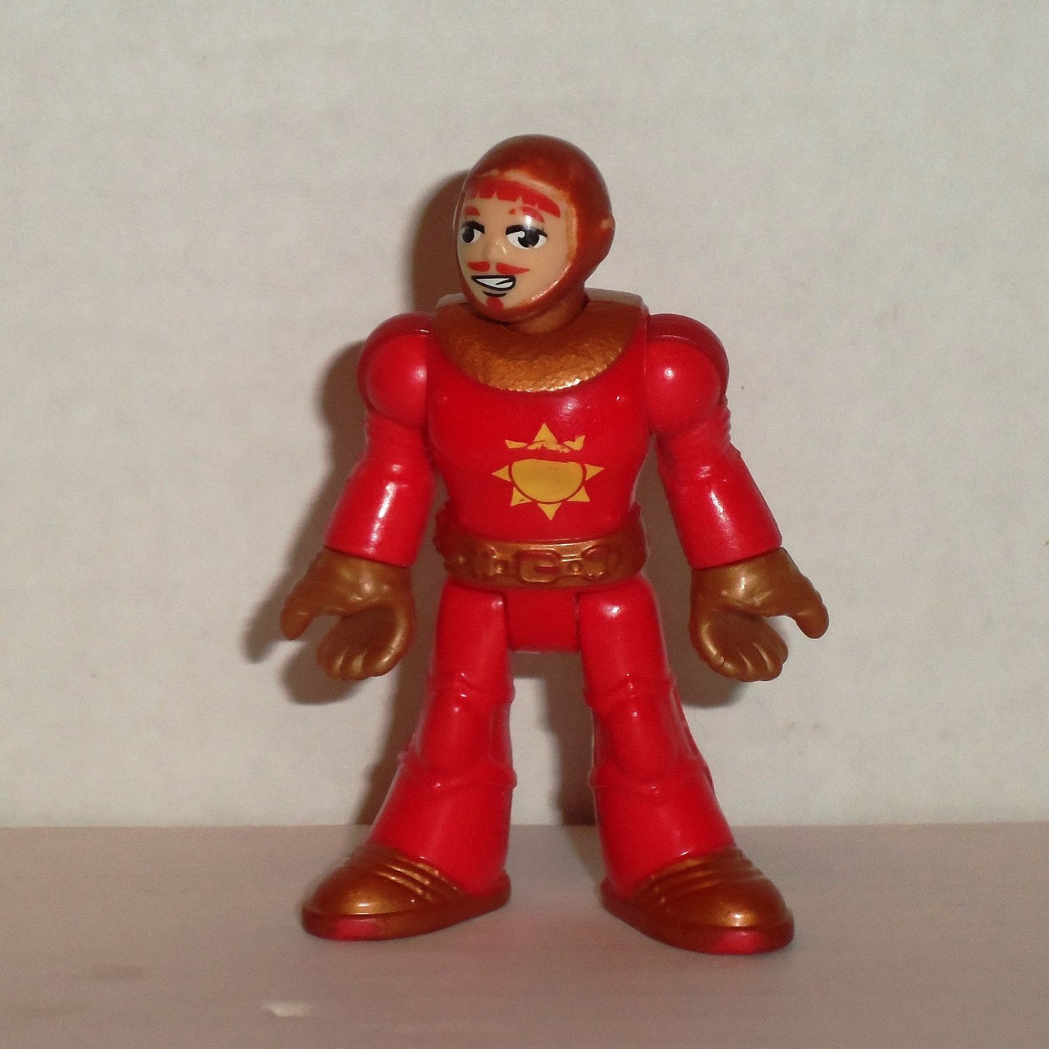 Fisher-Price Imaginext Figure w/ Red Outfit Brown Helmet Sun Emblem ...