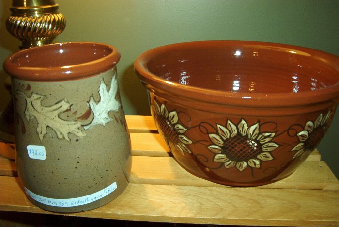 Eldreth Pottery Redware leaf crock