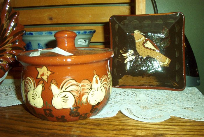 Eldreth Pottery Redware 5" square plate with bird design