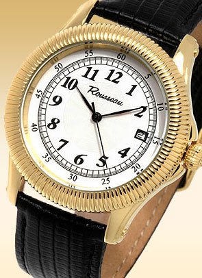 ROUSSEAU MUSE MENS 20J AUTOMATIC LUXURY GOLD TONE WATCH NEW LEATHER STRAP