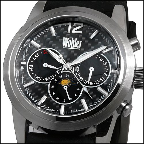 WOHLER MENS 23J AUTOMATIC CARBON DIAL WATCH BLACK NEW FREE USA S-H
