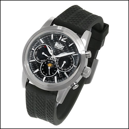 WOHLER MENS 23J AUTOMATIC CARBON DIAL WATCH BLACK NEW FREE USA S-H