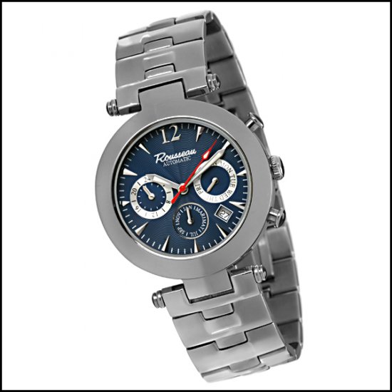 ROUSSEAU ALLEGRETTO MENS 22J AUTOMATIC WATCH NEW BLUE FACE & STAINLESS ...