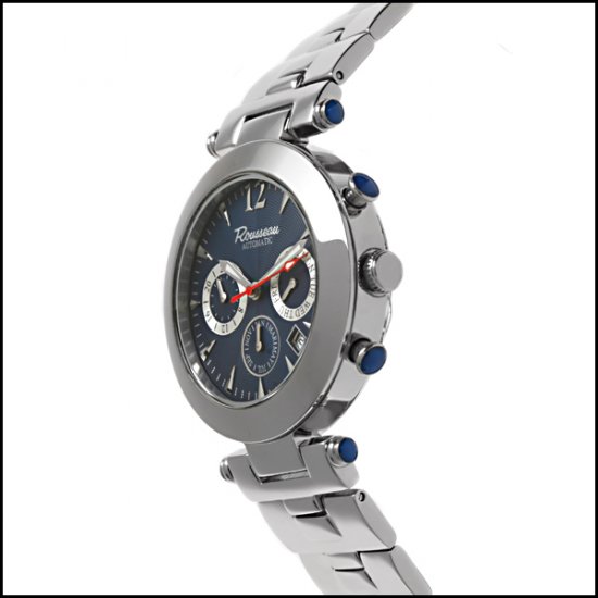 ROUSSEAU ALLEGRETTO MENS 22J AUTOMATIC WATCH NEW BLUE FACE & STAINLESS ...