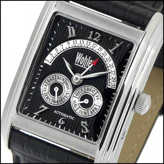 WOHLER UNGER MENS 20J AUTOMATIC WATCH NEW BLACK FACE , LEATHER STRAP ...