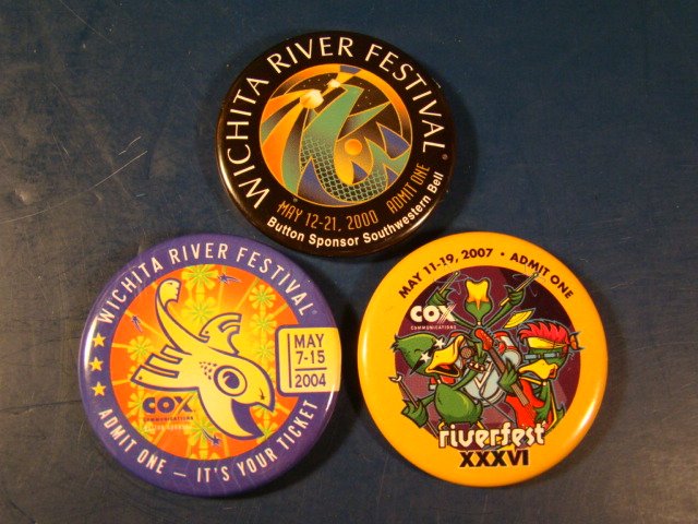 Wichita Kansas River Festival button Riverfest 2000/2004/2007 three Ks ...