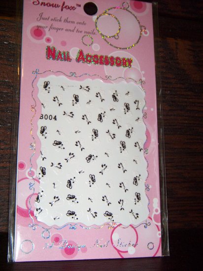 56 Snow Fox 3d Designer Finger Toe Nail Art Stickers Black White Floral ...