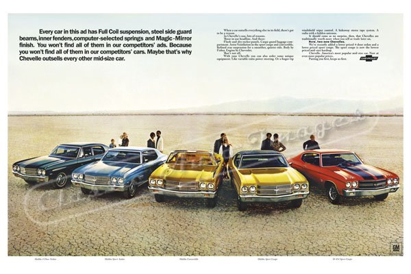 1970 Chevelle Lineup Ad Digitized & Re-mastered Poster Print 16" x 24"