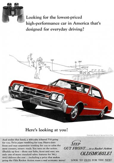 1966 Oldsmobile 442 Ad Digitized & Re-mastered Poster Print "Here's ...