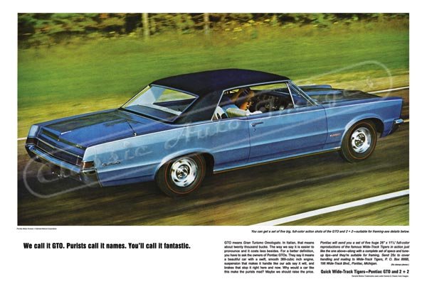 1965 Pontiac GTO Ad Digitized & Re-mastered Poster Print "Purists Call ...