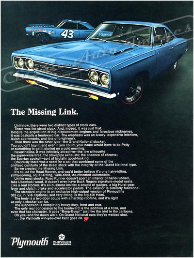 1968 Plymouth Road Runner Ad Digitized and Re-mastered Poster Print ...