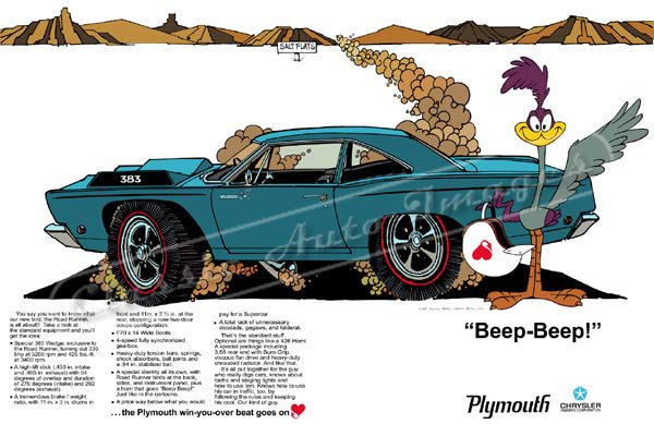 1968 Plymouth Road Runner Ad Digitized and Re-mastered Poster Print ...