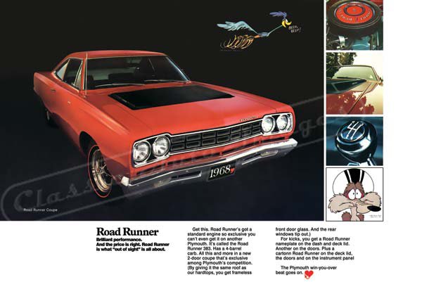 1968 Plymouth Road Runner Ad Digitized & Re-mastered Print "Brilliant ...