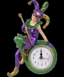Purple Green & Gold Standing Mardi Gras Jester Clock