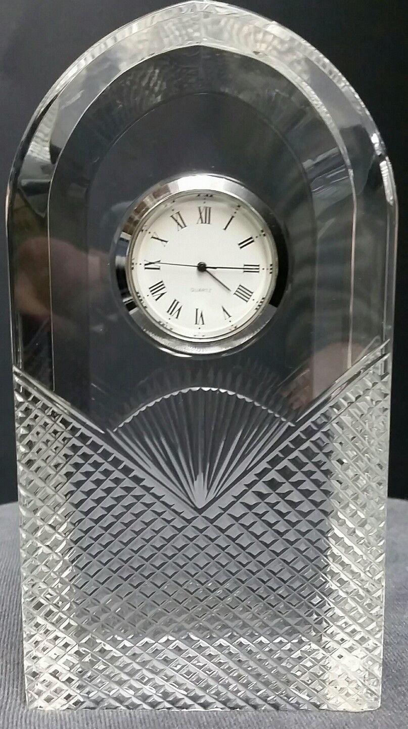 Hand cut glass clock diamond pattern