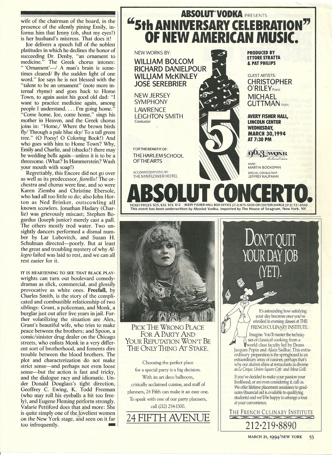 ABSOLUT CONCERTO Vodka Magazine Ad 5th Anniversary Celebration 1/3rd Page