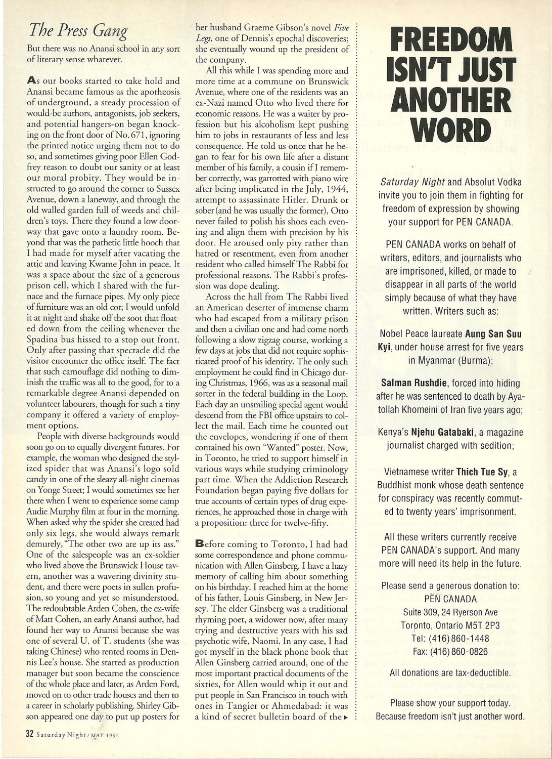 ABSOLUT FREEDOM Vodka Magazine Ad by Jerzy Kolacz for PEN Canada RARE!