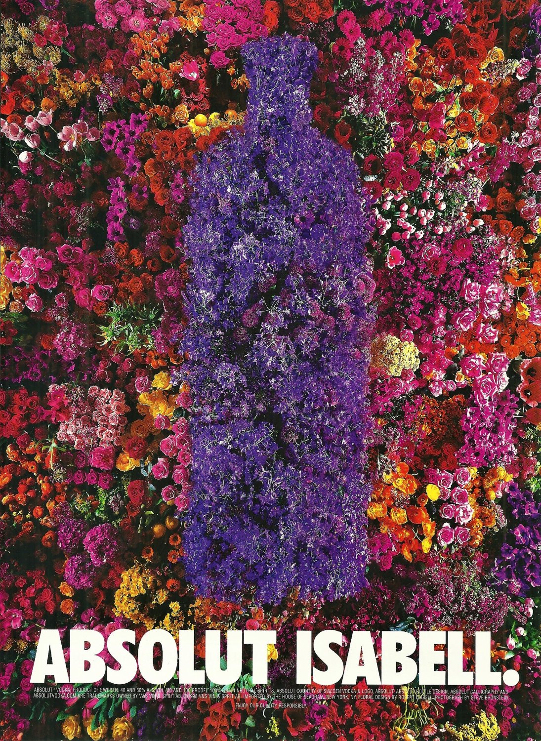 ABSOLUT ISABELL Vodka Magazine Ad w/ Floral Design by Robert Isabell