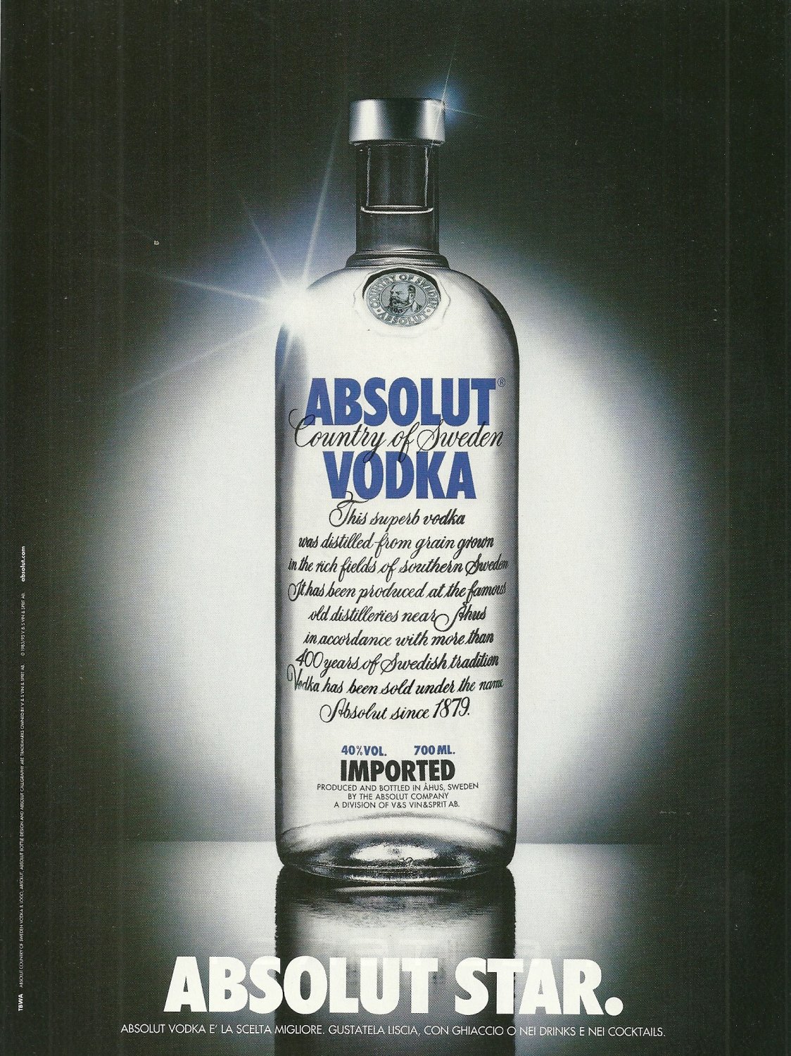 ABSOLUT STAR Vodka Magazine Ad from Italy RARE!