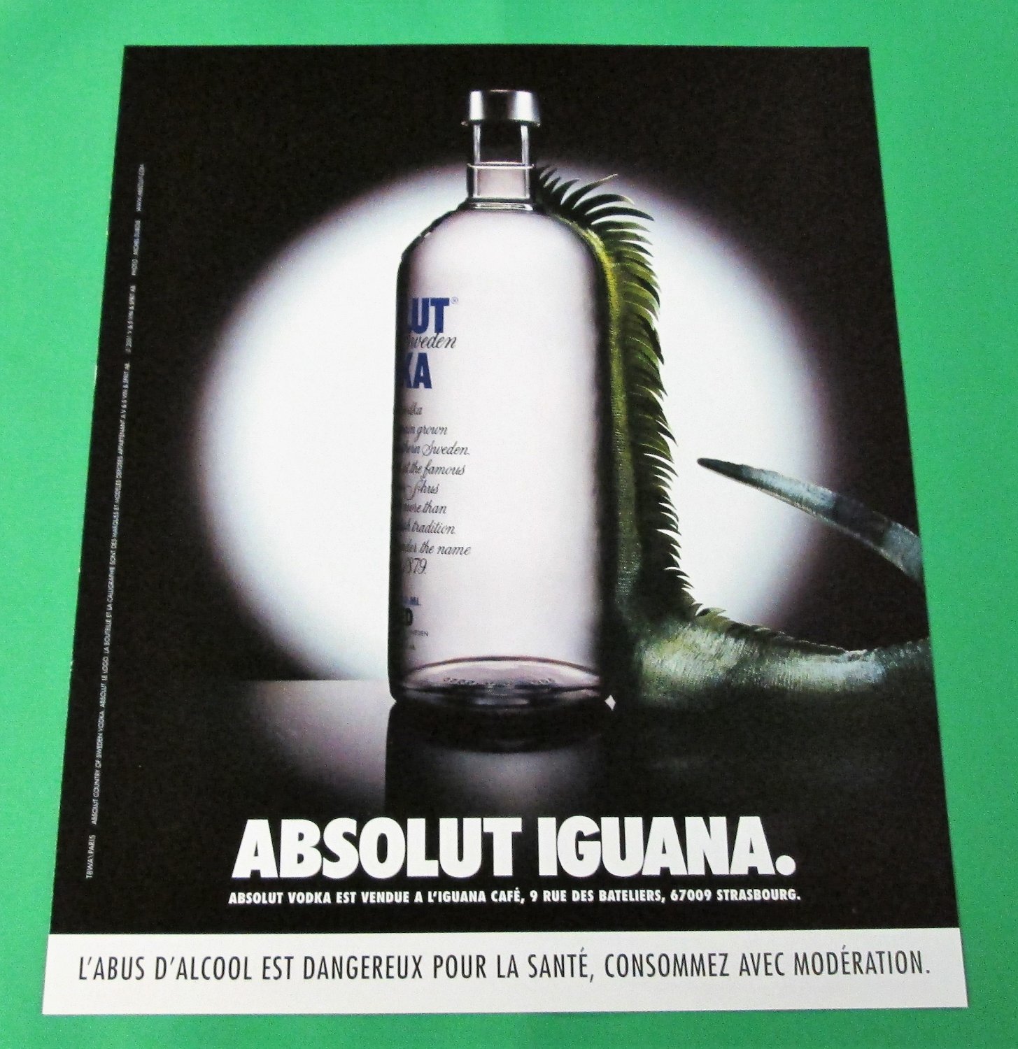 ABSOLUT IGUANA French Vodka Magazine Ad NOT TOO COMMON!