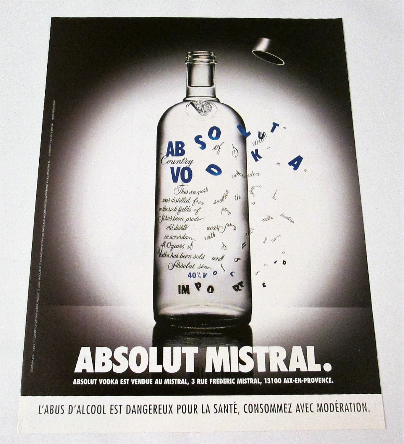 ABSOLUT MISTRAL French Vodka Magazine Ad NOT EASY TO FIND!