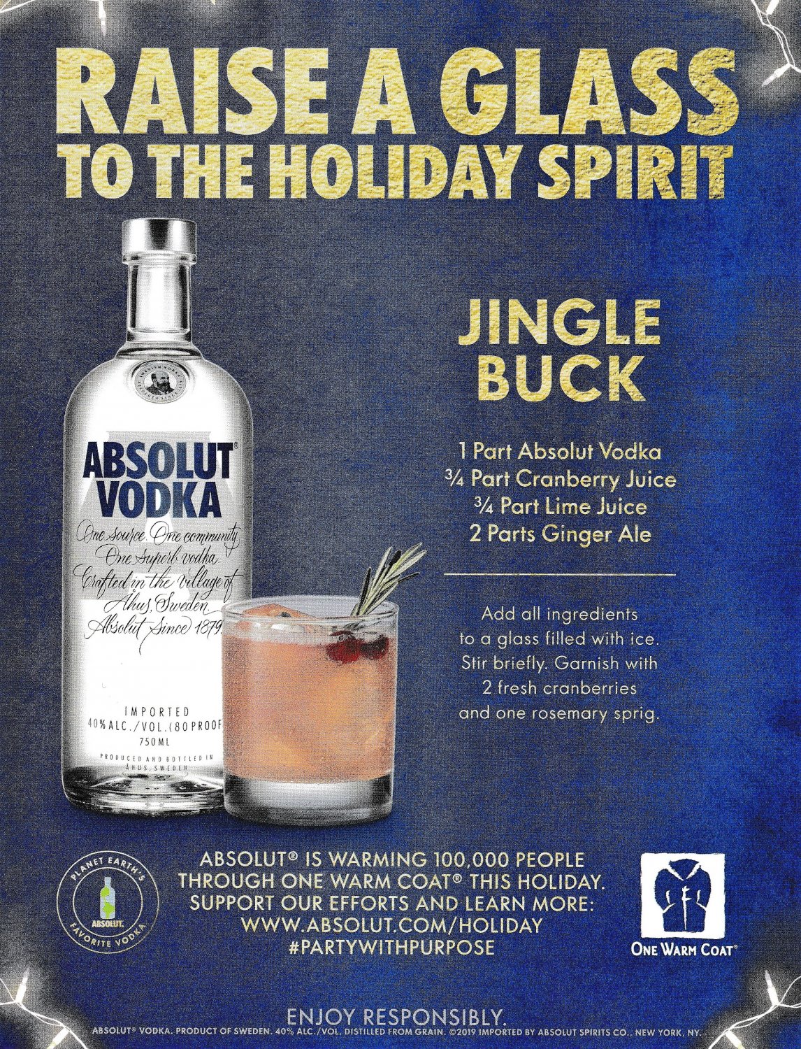 RAISE A GLASS TO THE HOLIDAY SPIRIT Absolut Vodka Magazine Ad w/ Jingle ...