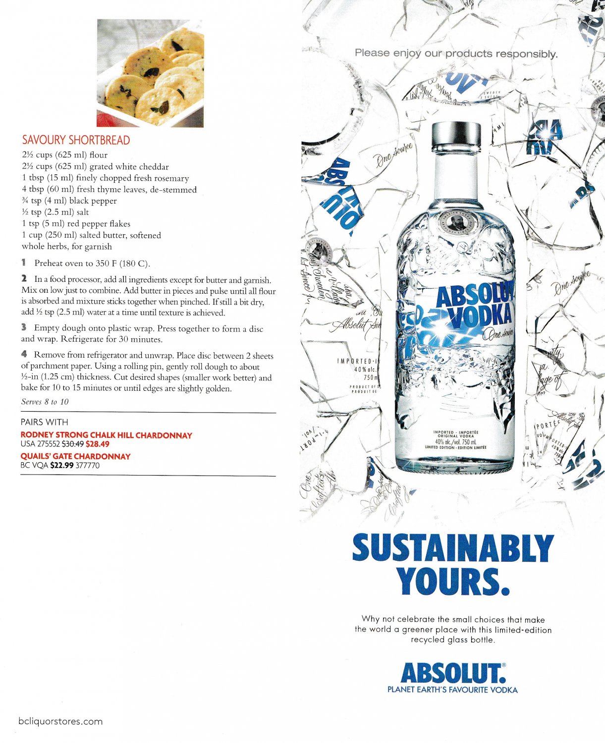 SUSTAINABLY YOURS ABSOLUT COMEBACK Canadian Vodka Magazine Ad ½ Page