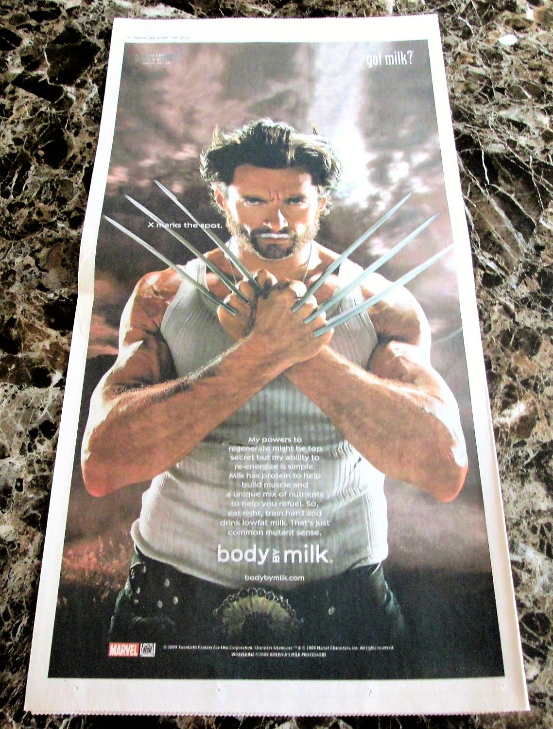 WOLVERINE HUGH JACKMAN got milk? USA Today Newspaper Ad 2009