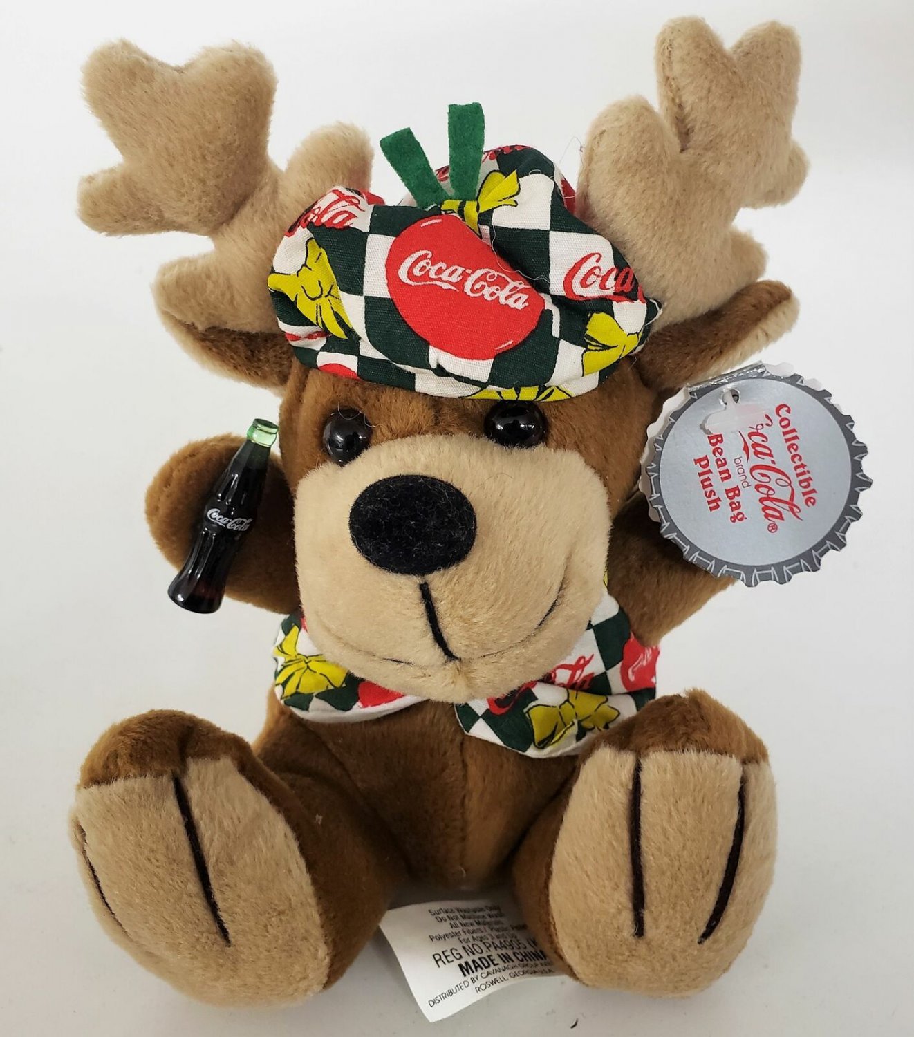 1998 Collectible Coca-Cola Brand Bean Bag Plush - Reindeer In Festive ...