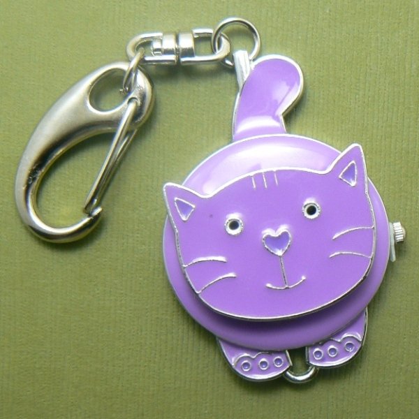 Purple Cat Pocket Watch w/ Movable Head