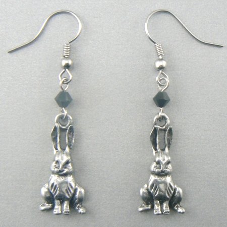 Sitting Bunny Rabbit Earrings – Pewter (Silver Toned)