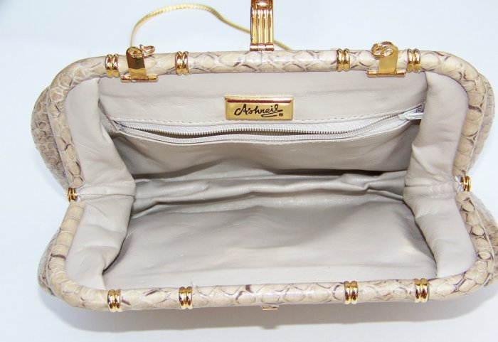 RARE Ashneil WhipSnake Skin Shoulder/Clutch Purse wTigerEye closure