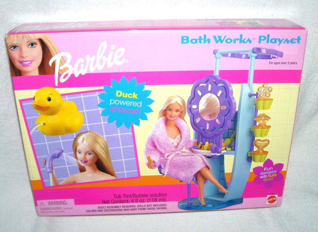 Barbie BATH WORKS PLAYSET w/Duck Powered Shower NEW! 2000